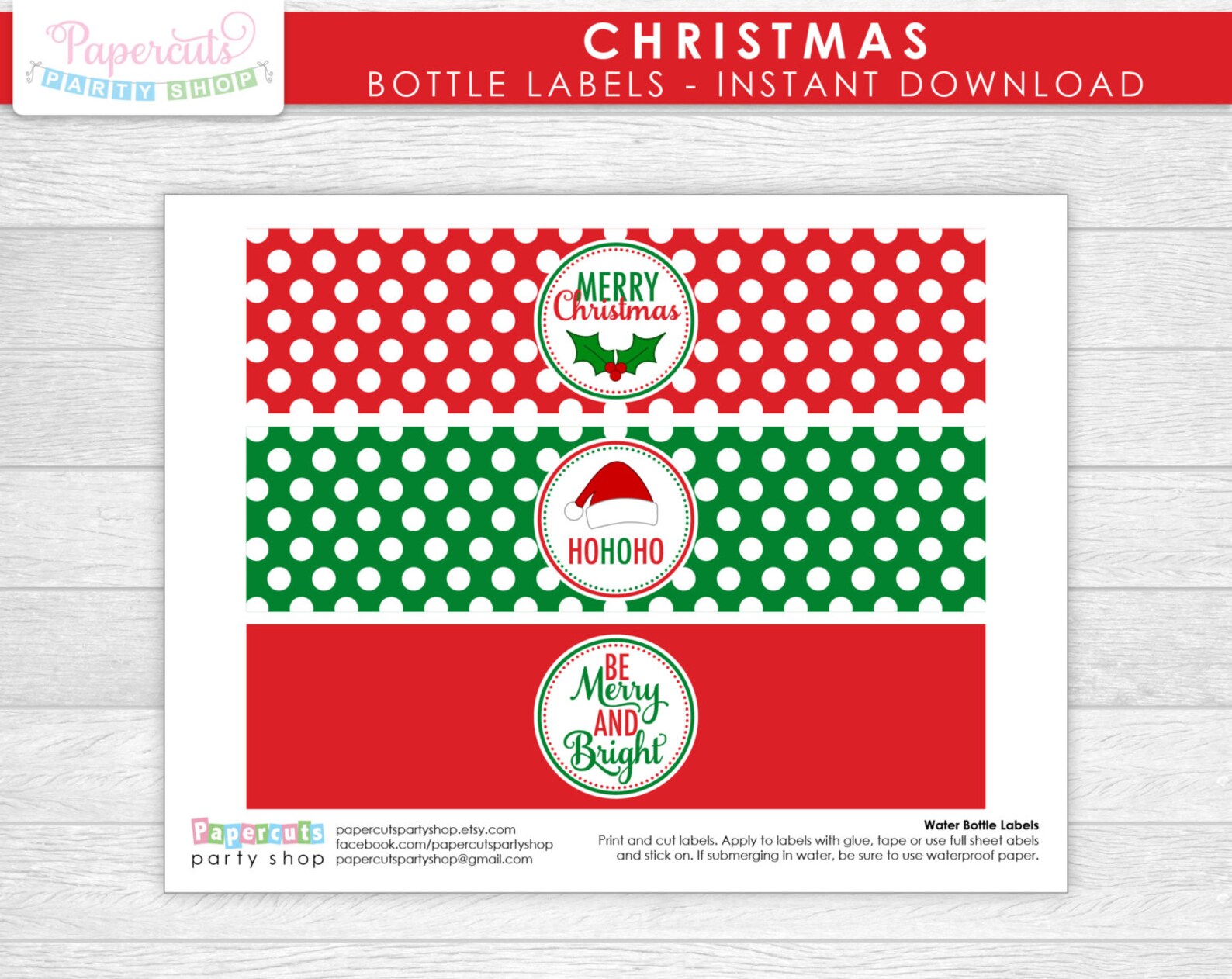 Christmas Theme Water Bottle Labels Merry Christmas Red & | Etsy
