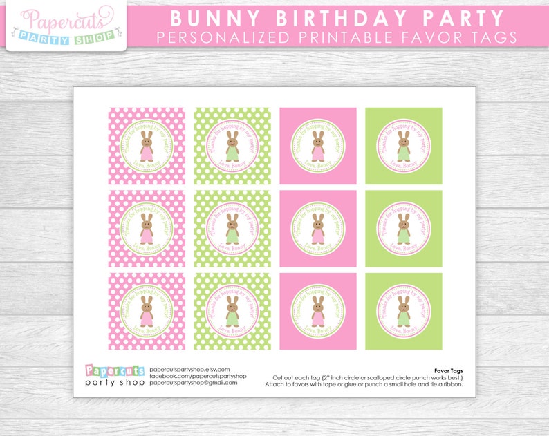 Bunny Rabbit Girl Theme Birthday Party Favor Tags Pink & | Etsy