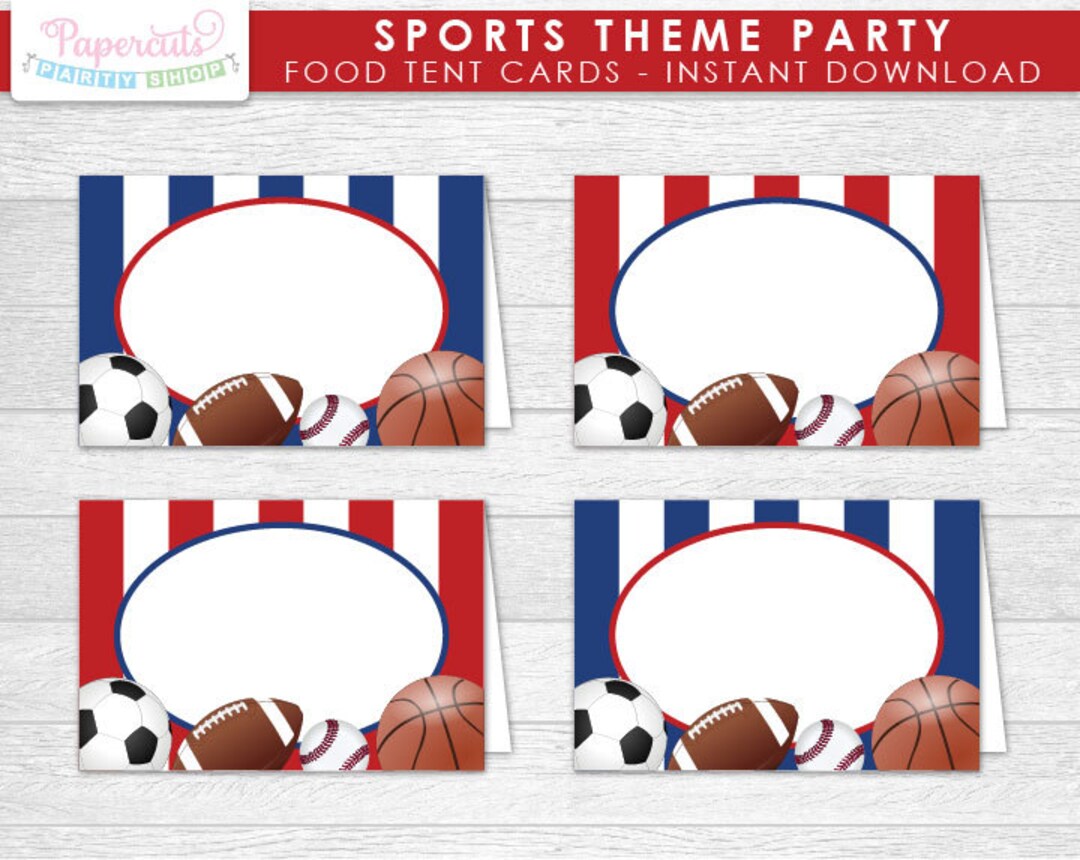 All Star Sports Theme Party Blank Food Tent Cards | Red & Blue ...