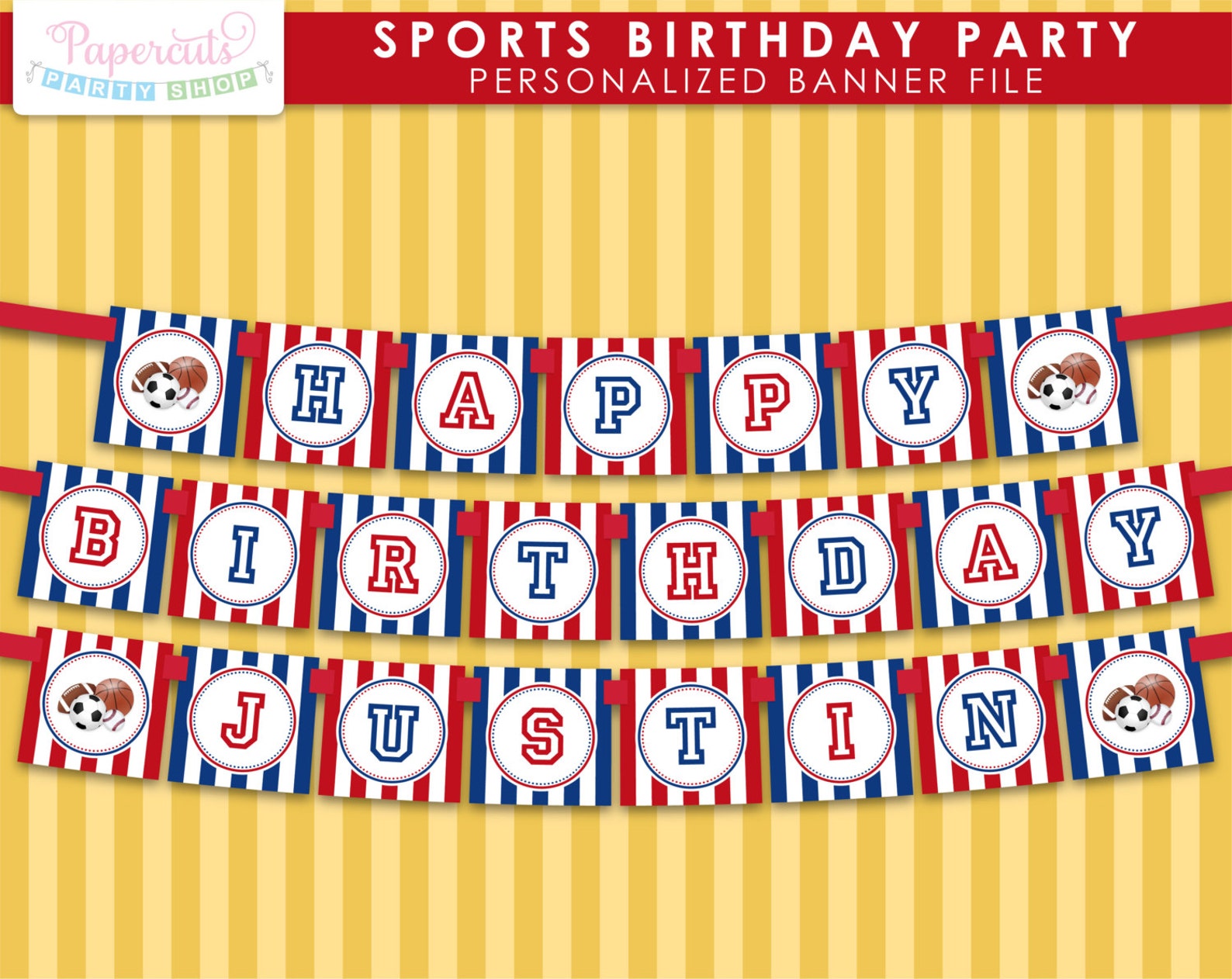 All Star Sports Theme Happy Birthday Party Banner Red & Blue | Etsy