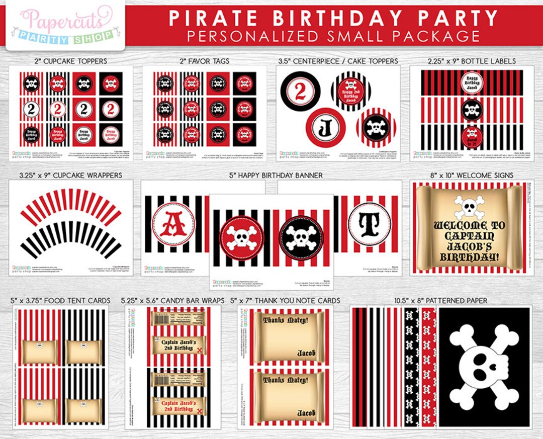 Pirate Theme SMALL Birthday Party Package | Red & Black | Personalized ...