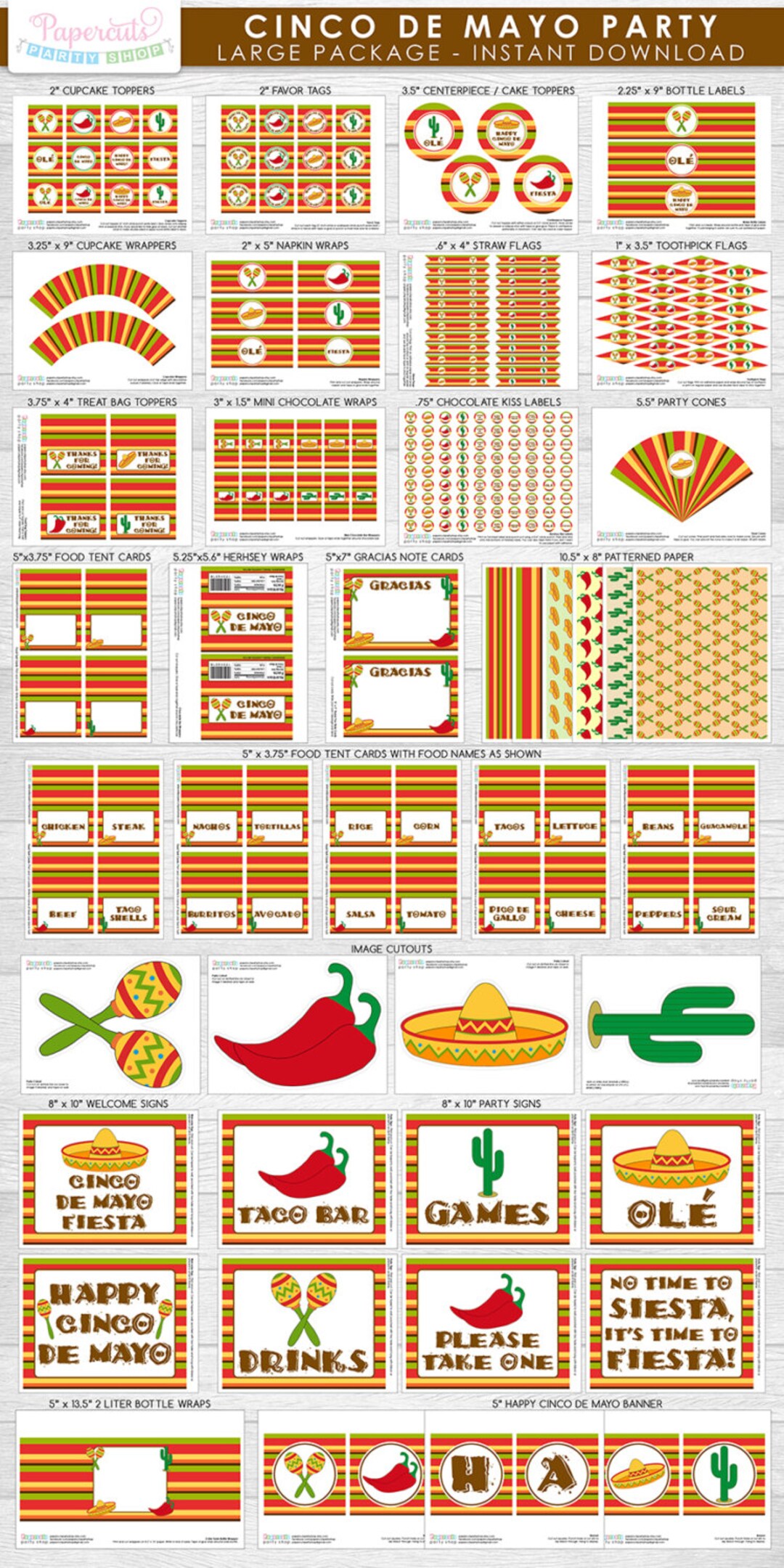 Mexican Cinco De Mayo Fiesta Theme Large Party Package | Printable DIY ...