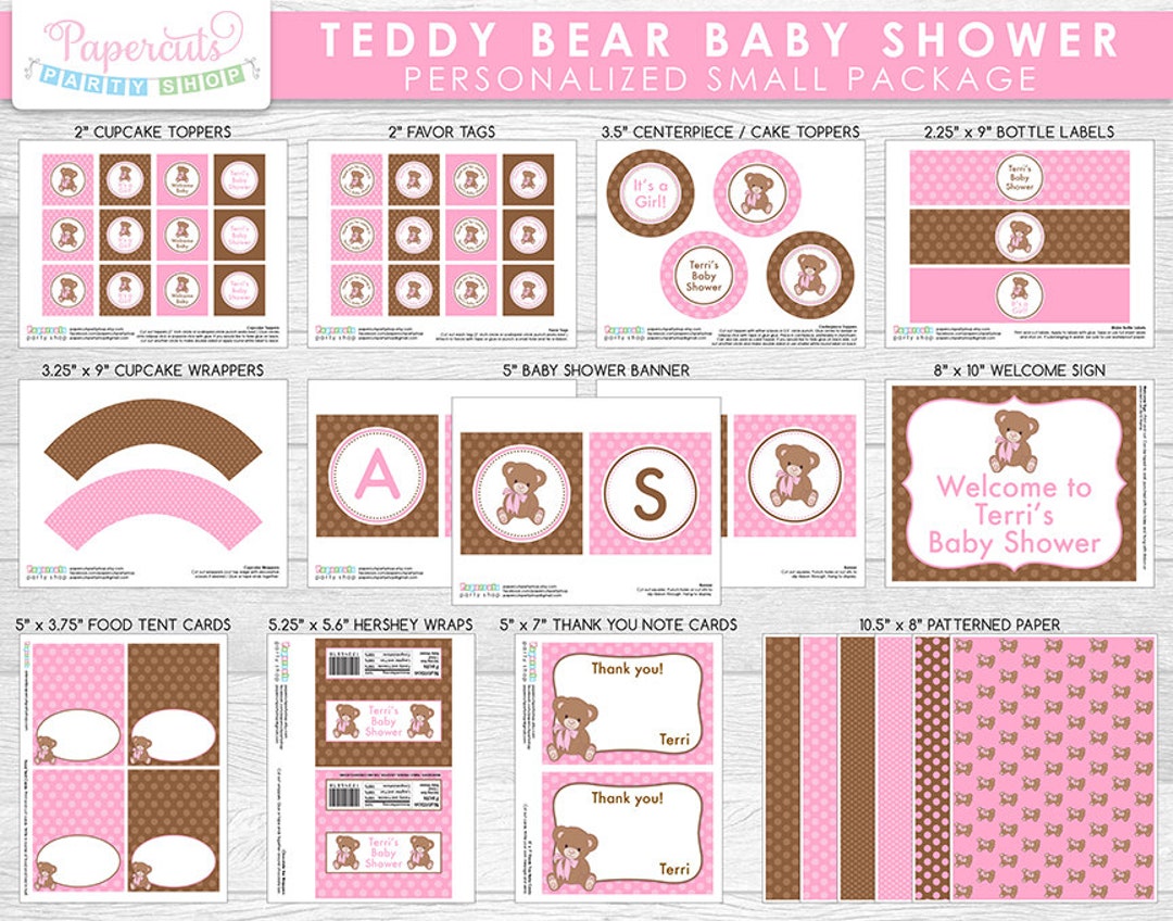 Teddy Bear Theme SMALL Baby Shower Party Package | Pink & Brown | It's ...