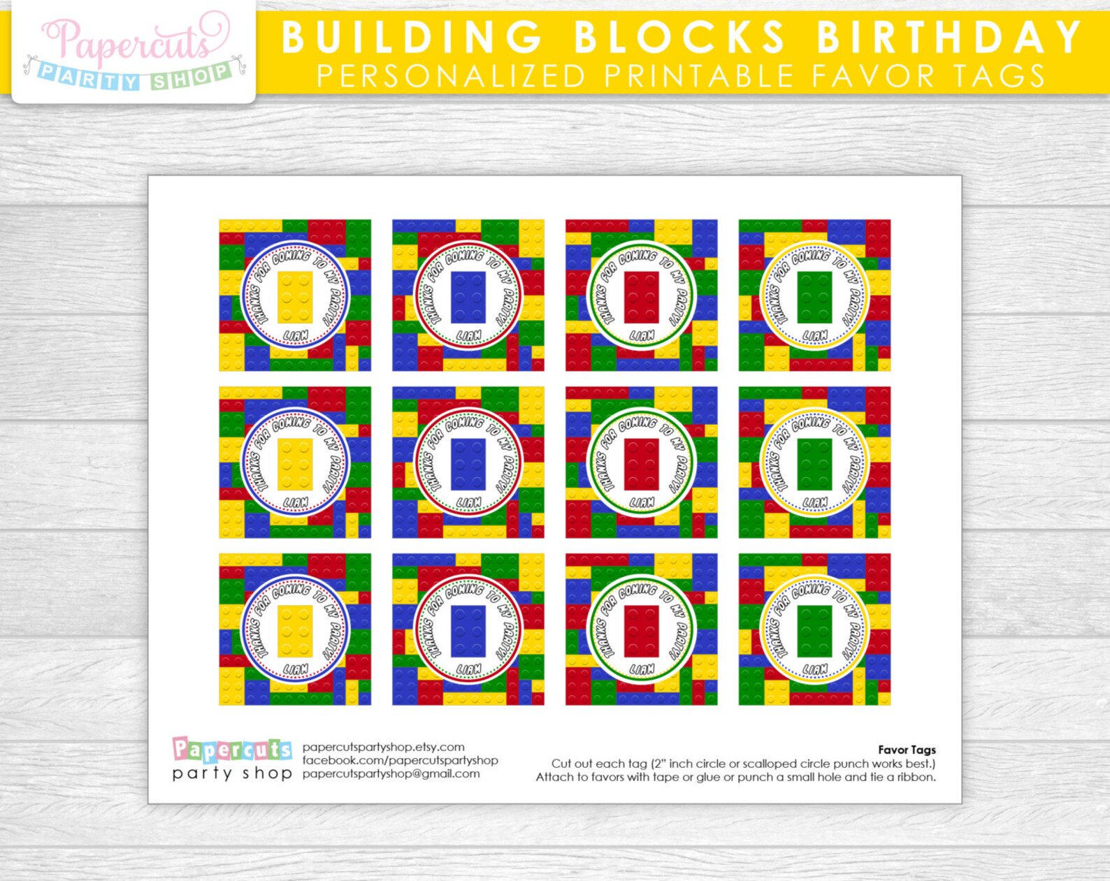 Building Blocks Theme Birthday Party Favor Tags Yellow Red - Etsy