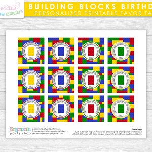 Building Blocks Theme Birthday Party Favor Tags | Yellow Red Blue ...