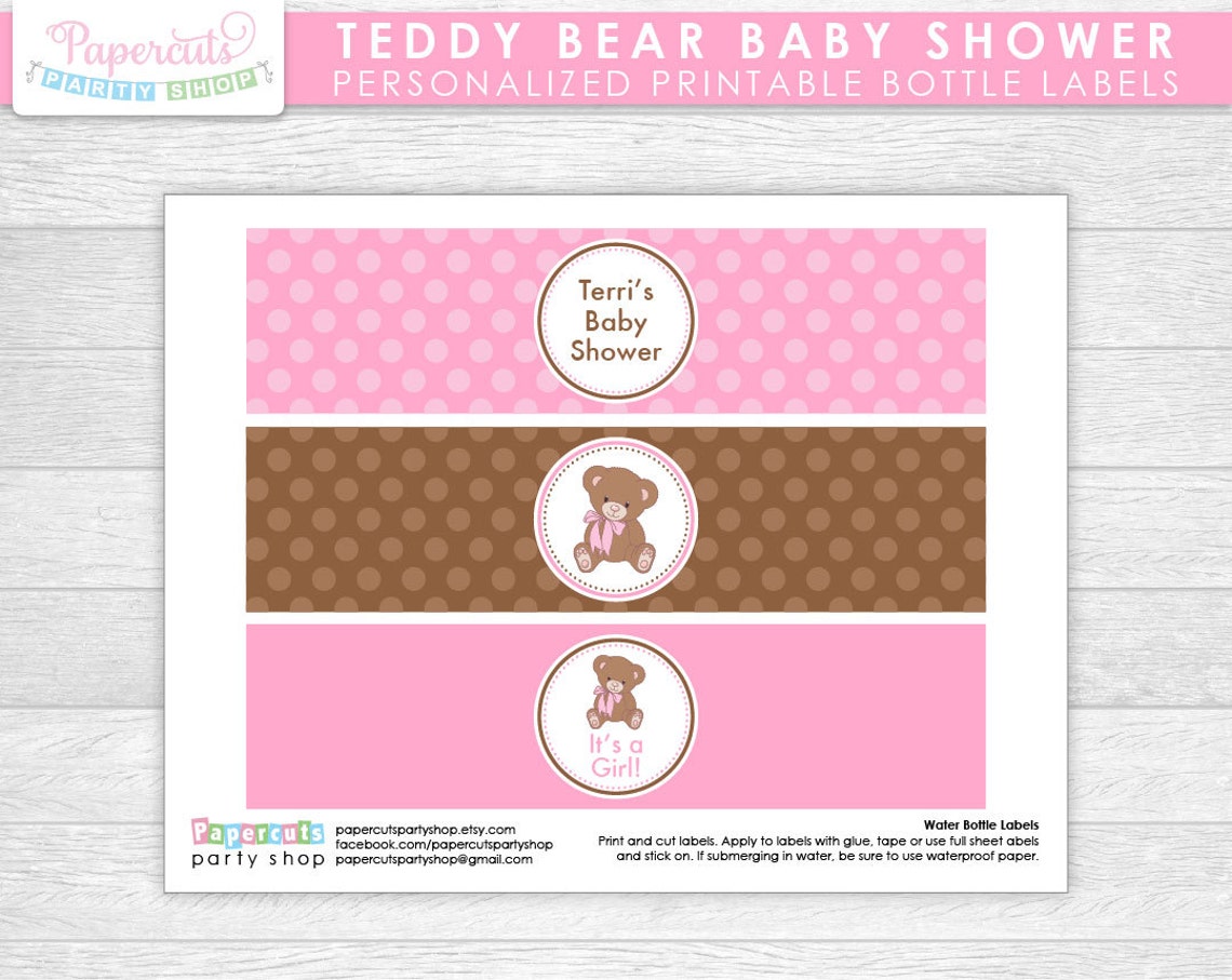 Teddy Bear Theme Baby Shower Water Bottle Labels Pink & - Etsy