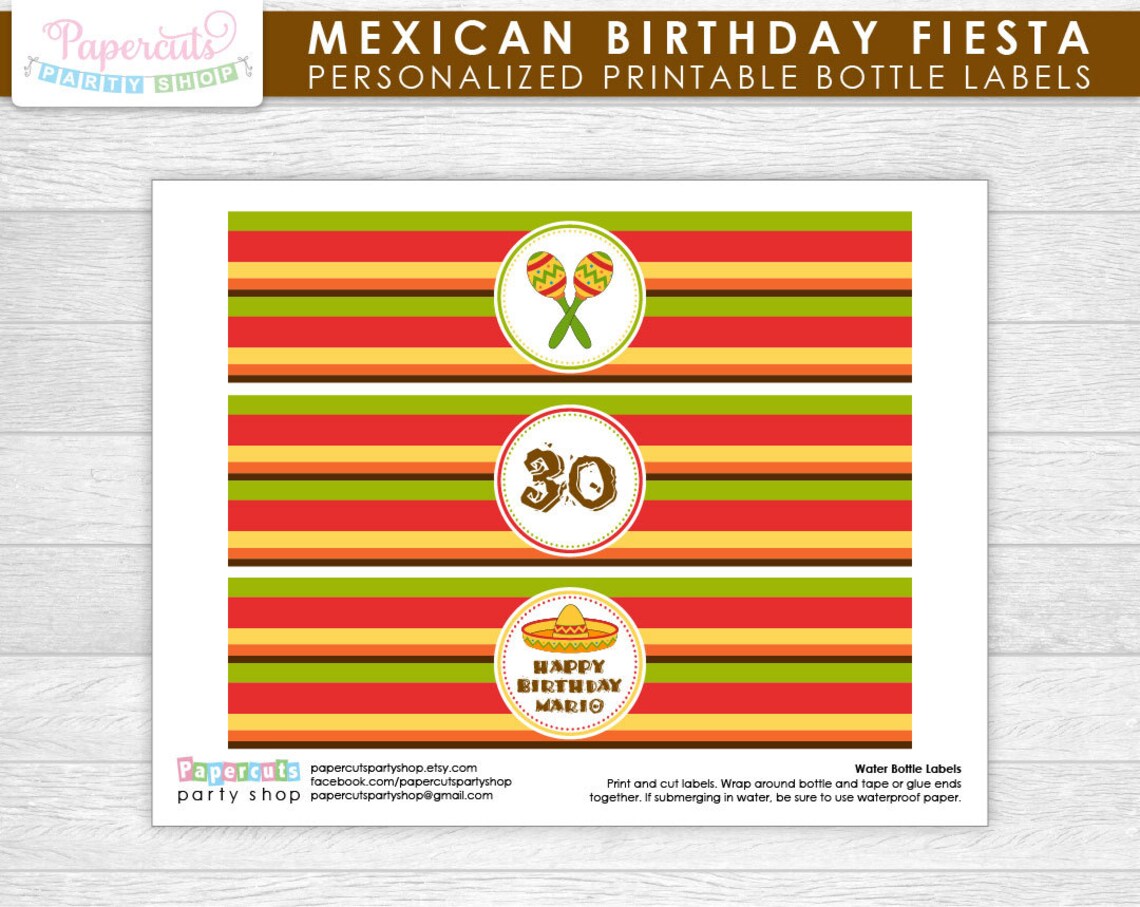 Mexican Fiesta Theme Birthday Party Water Bottle Labels - Etsy