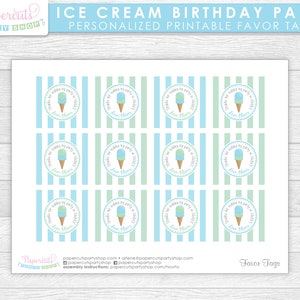 Ice Cream Theme Happy Birthday Party Favor Tags | Blue & Green ...
