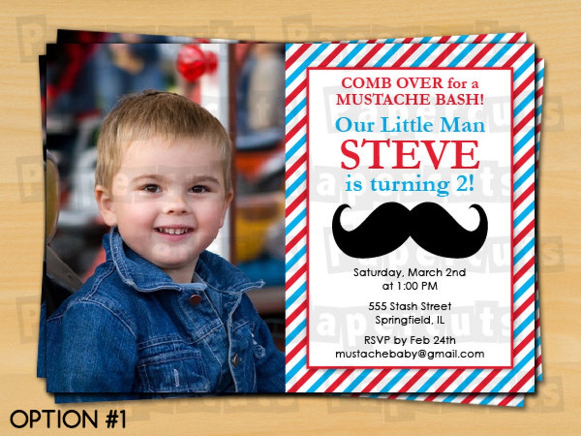 Mustache Theme Birthday Party Invitation Red & Blue | Etsy