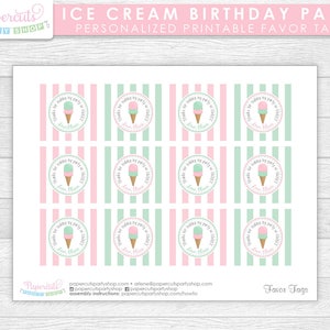 Ice Cream Theme Happy Birthday Party Favor Tags | Pink & Green ...