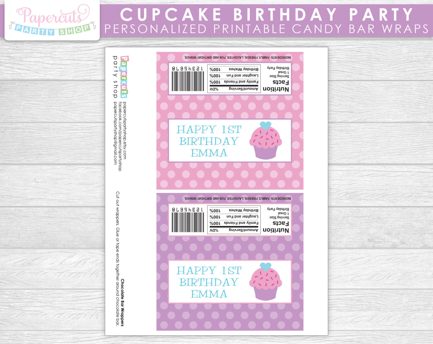 Cupcake Theme Birthday Party Chocolate Bar Wrappers Purple & | Etsy