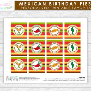 Mexican Fiesta Theme Birthday Party Favor Tags | Personalized ...