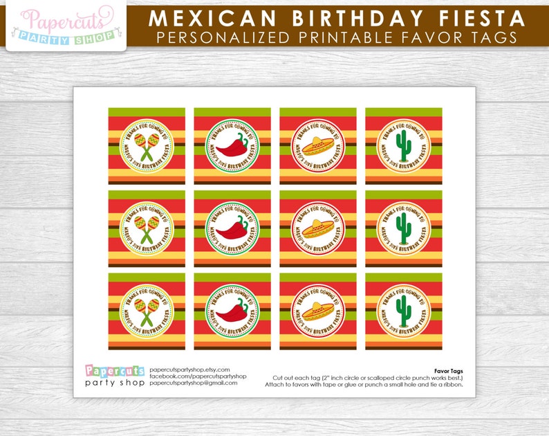 Mexican Fiesta Theme Birthday Party Favor Tags Personalized - Etsy