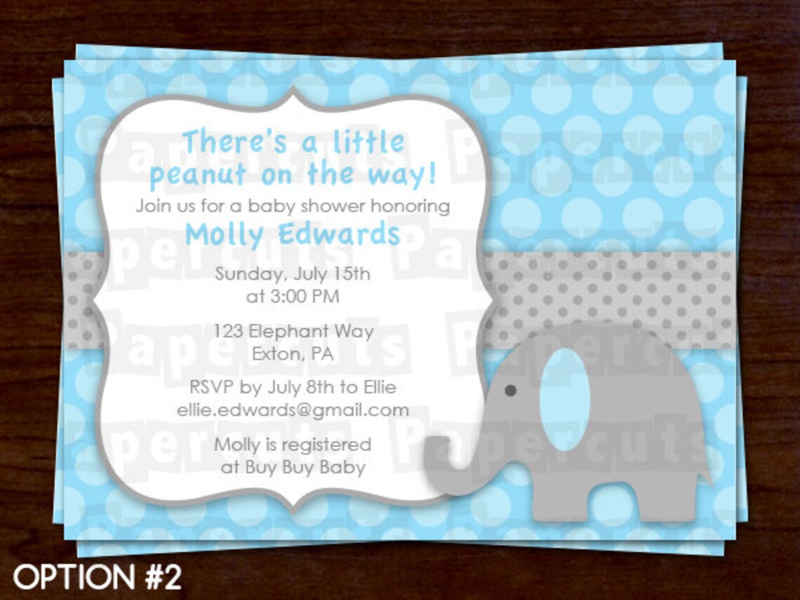 Elephant Theme Baby Shower Party Invitation Blue & Grey | Etsy