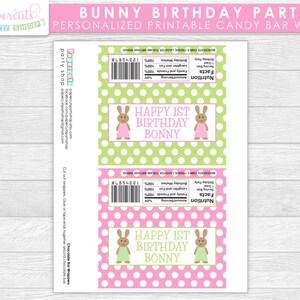 Bunny Rabbit Girl Theme Birthday Party Chocolate Bar Wrappers | Pink ...