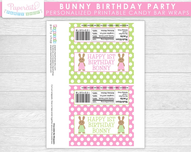 Bunny Rabbit Girl Theme Birthday Party Chocolate Bar Wrappers | Etsy