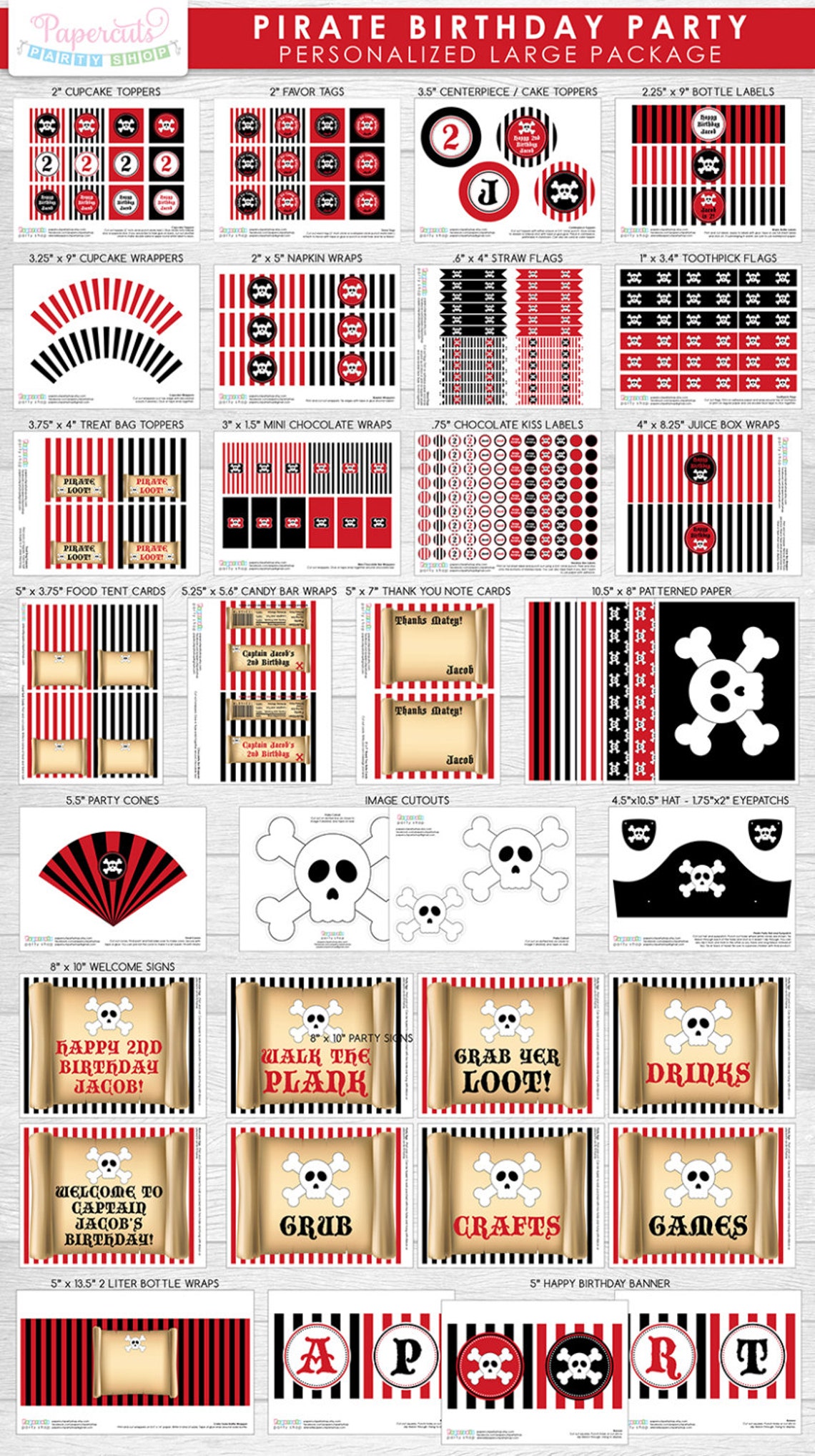 Pirate Theme LARGE Birthday Party Package Red & Black - Etsy