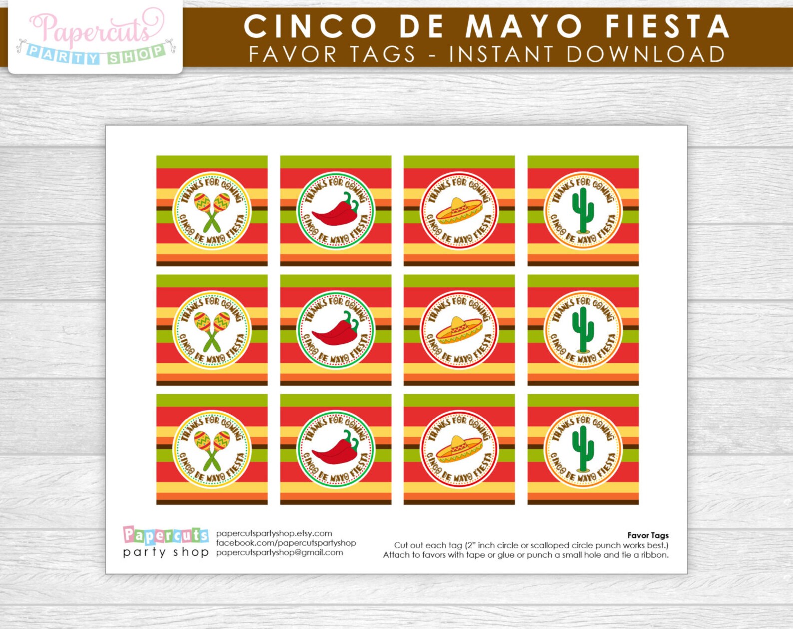 Mexican Cinco De Mayo Fiesta Theme Favor Tags Printable DIY | Etsy