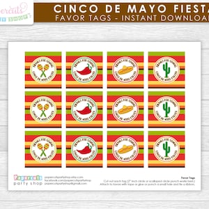 Mexican Cinco De Mayo Fiesta Theme Favor Tags | Printable DIY Digital ...