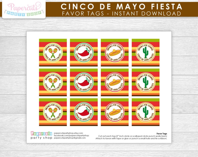 Mexican Cinco De Mayo Fiesta Theme Favor Tags Printable DIY - Etsy
