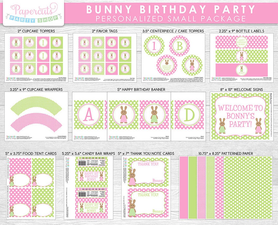 Bunny Rabbit Girl Theme SMALL Birthday Party Package | Pink & Green ...