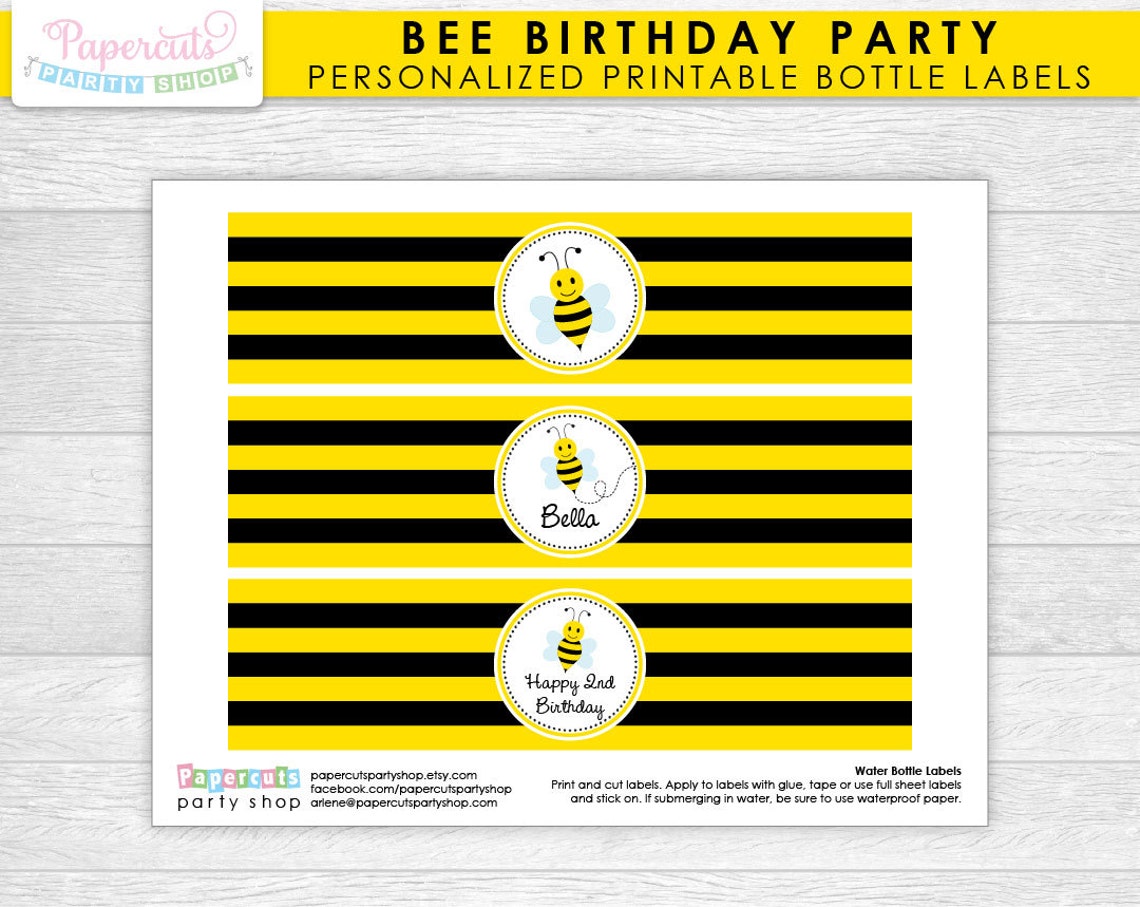 Busy Honey Bumble Bee Theme Birthday Party Water Bottle Labels | Etsy