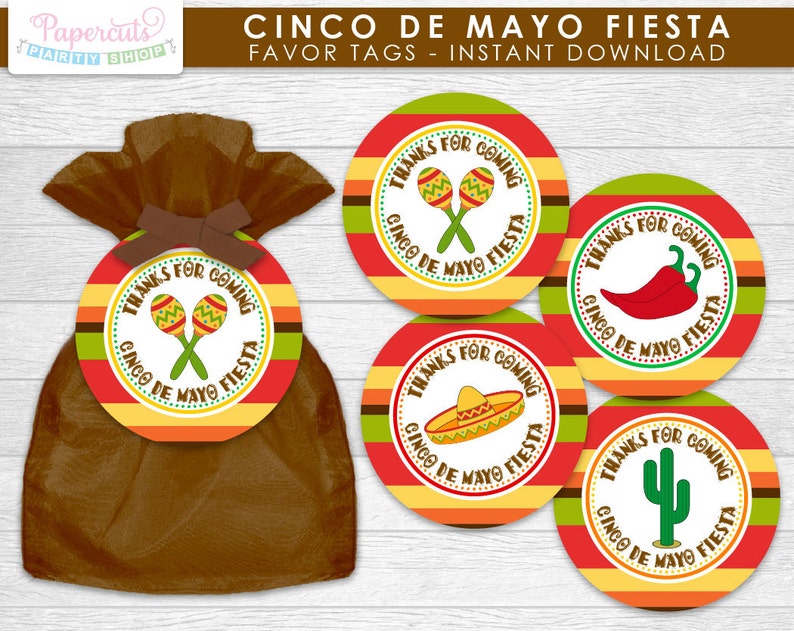 Mexican Cinco De Mayo Fiesta Theme Favor Tags Printable DIY - Etsy
