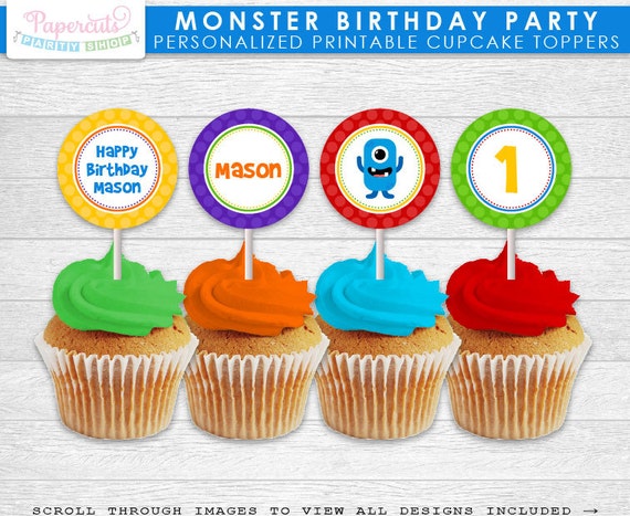 Little Monster Theme Birthday Party Cupcake Toppers Blue | Etsy