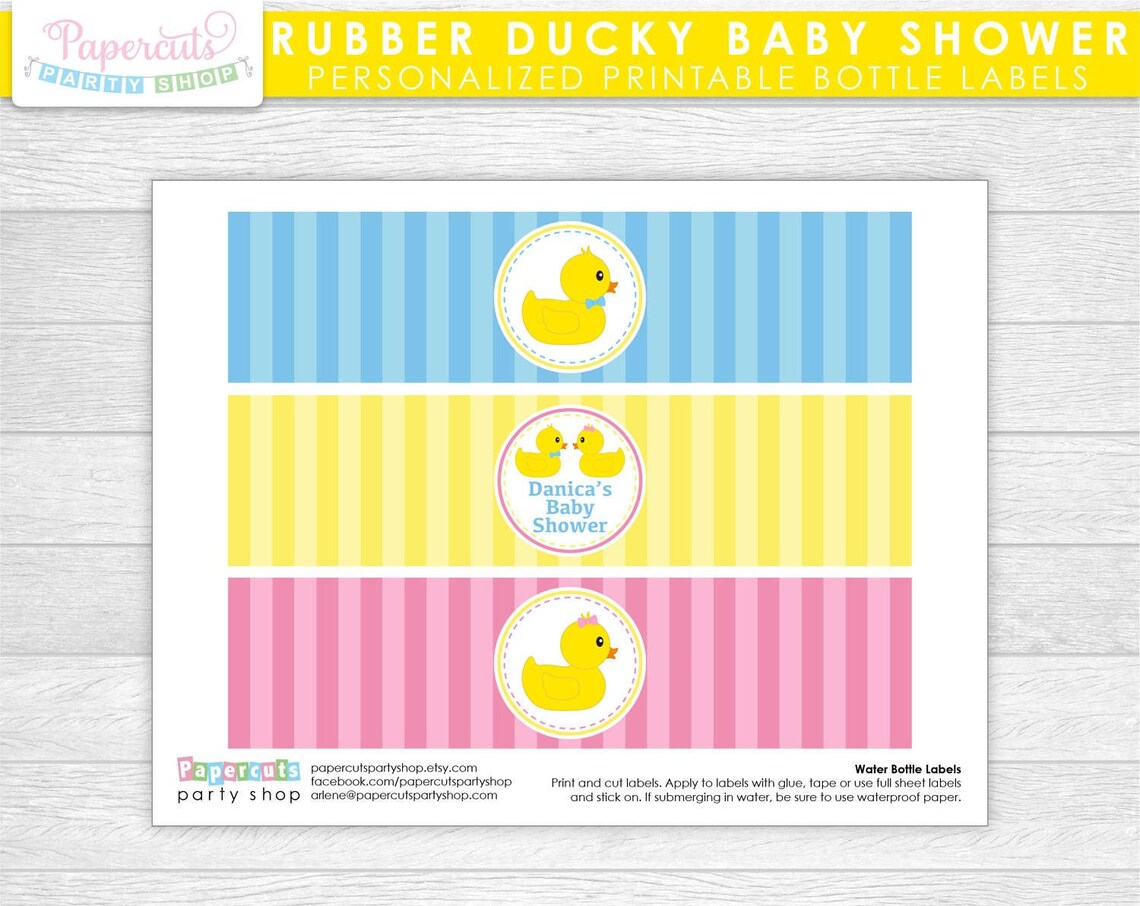 Rubber Ducky Theme Baby Shower Water Bottle Labels Waddle It - Etsy