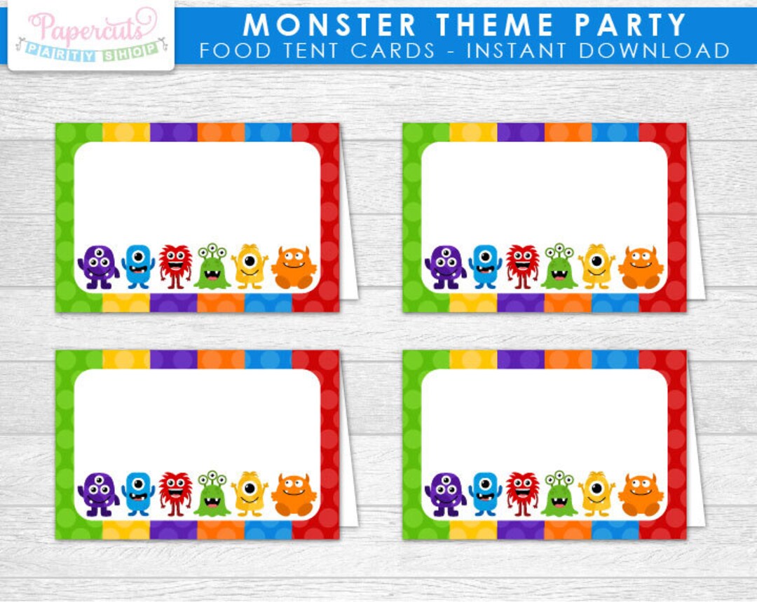 Little Monster Theme Blank Food Tent Cards | Blue, Orange, Green ...