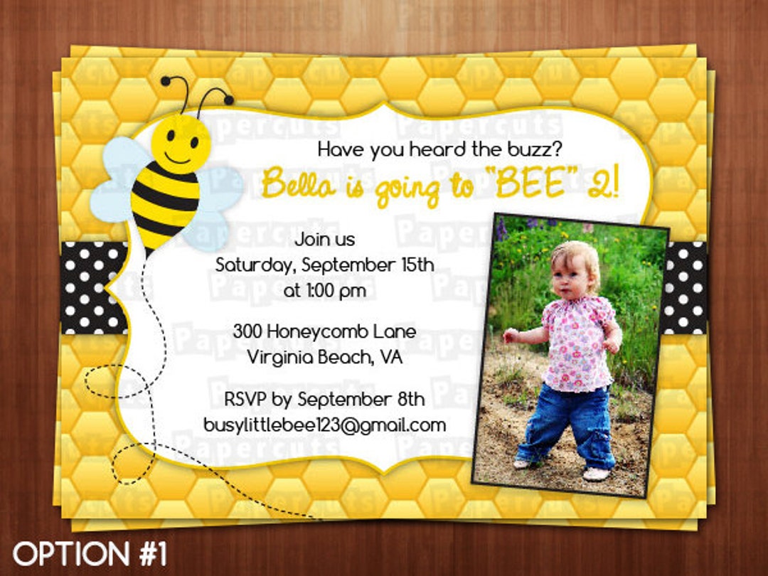 Busy Honey Bumble Bee Theme Birthday Party Invitation | Black & Yellow ...