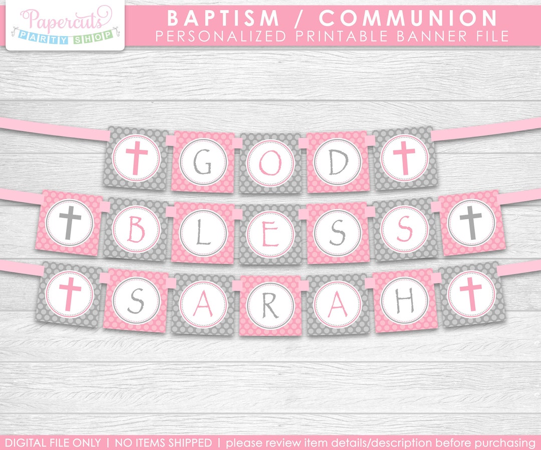Baptism or First Holy Communion "god Bless" Banner | Pink & Grey ...
