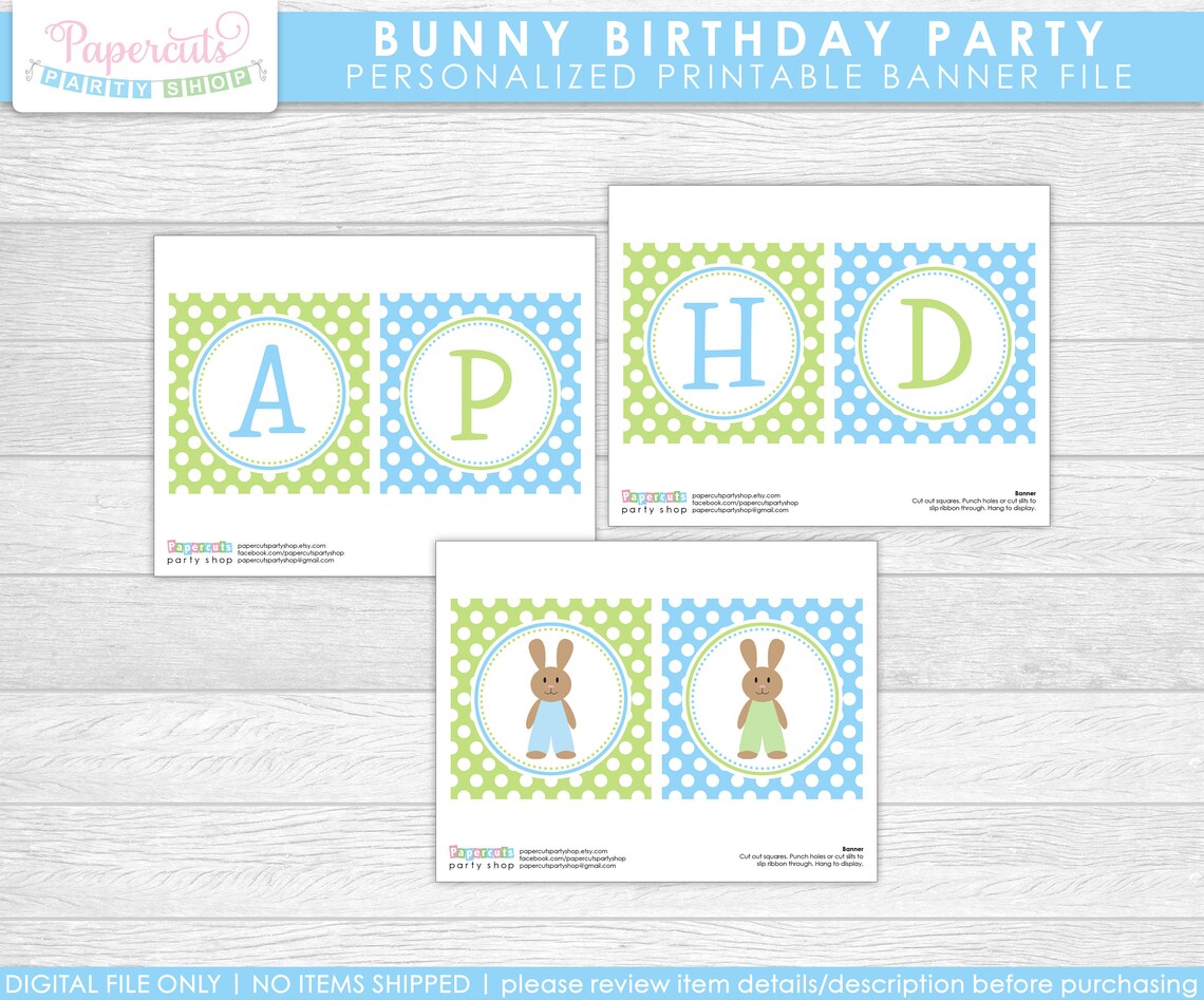Bunny Rabbit Boy Theme Happy Birthday Party Banner Blue & - Etsy