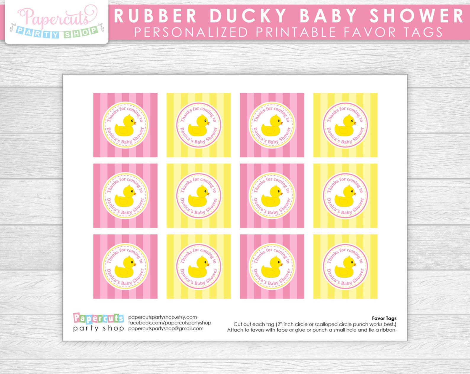 Rubber Ducky Theme Baby Shower Favor Tags Pink & Yellow - Etsy