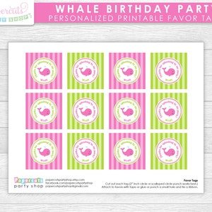 Whale Theme Birthday Party Favor Tags | Pink & Green | Personalized ...
