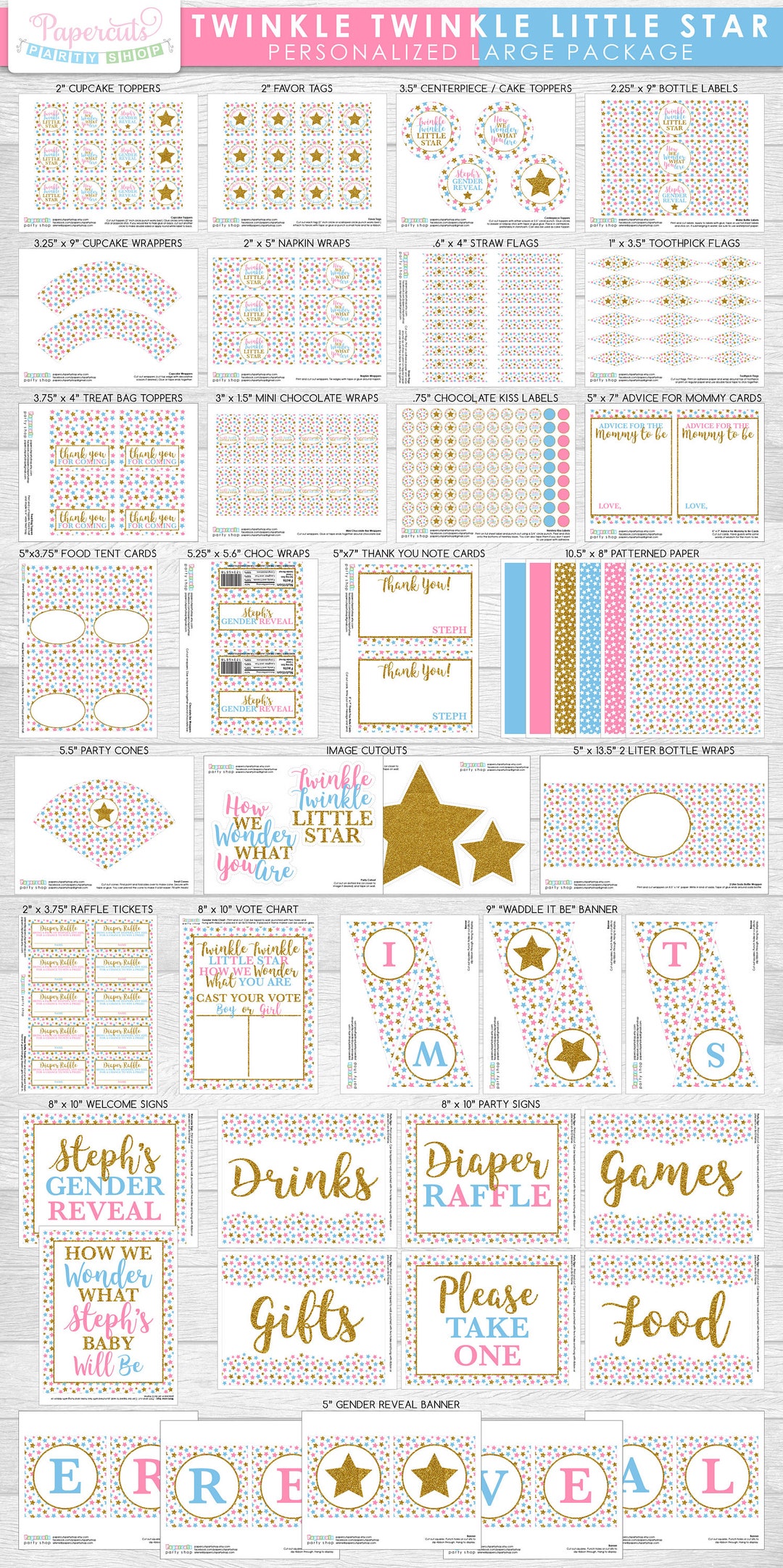 Twinkle Twinkle Little Star Large Party Package | Pink Blue Gold | Baby ...