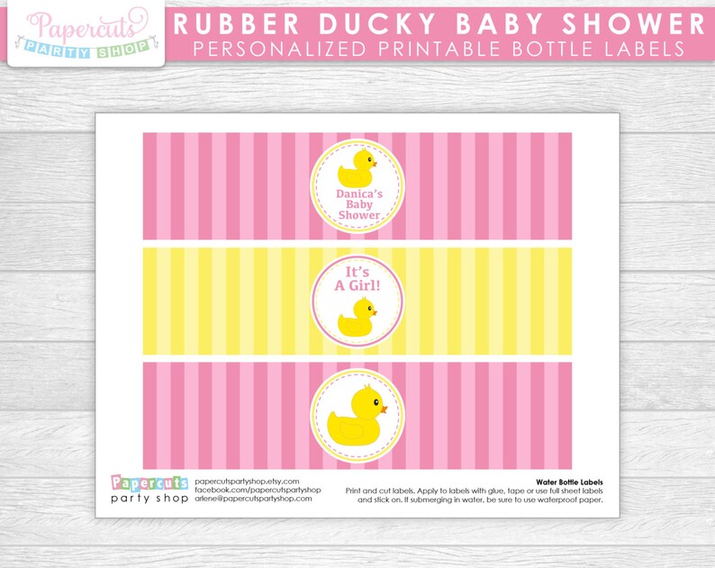 Rubber Ducky Theme Baby Shower Water Bottle Labels Pink & - Etsy