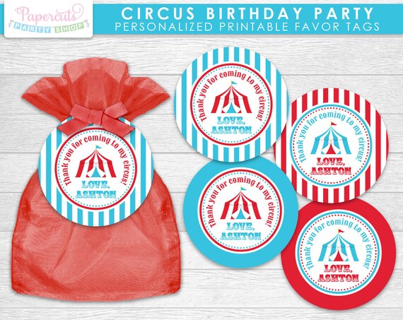 Circus / Carnival Theme Birthday Party Favor Tags Aqua & Red | Etsy