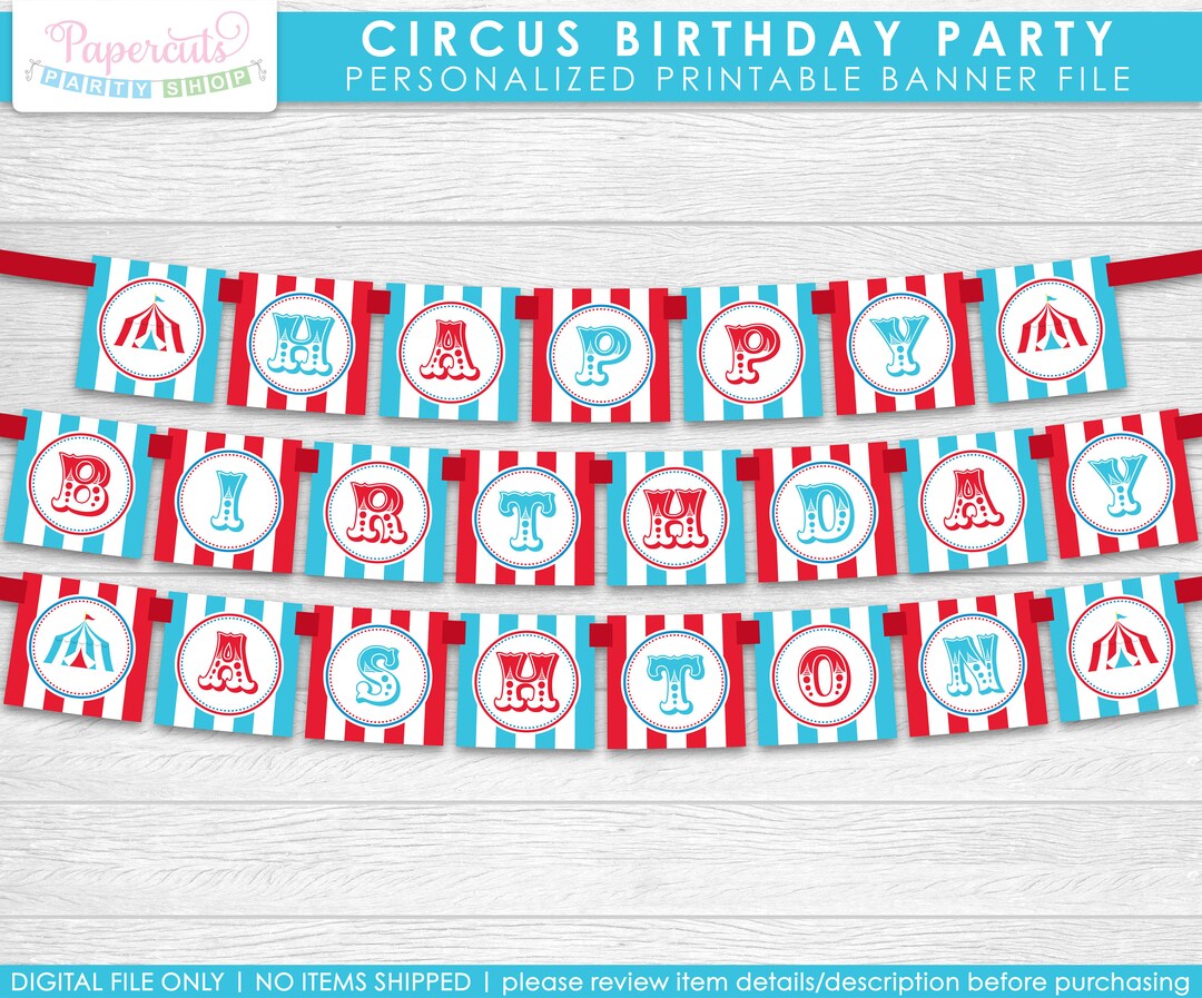 Circus / Carnival Theme Birthday Party Banner | Aqua & Red ...