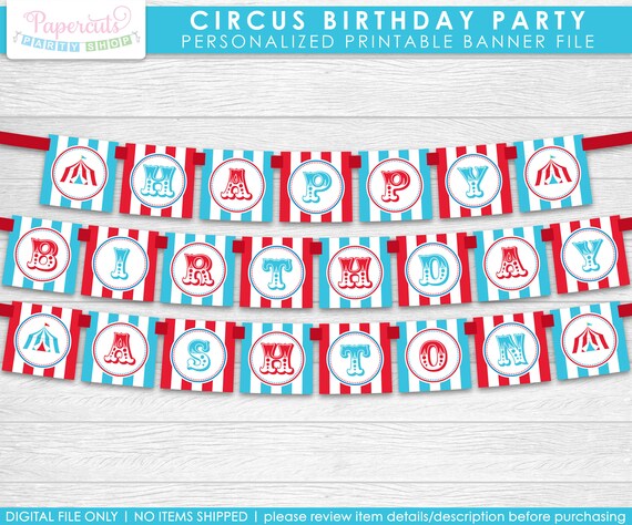 Circus / Carnival Theme Birthday Party Banner Aqua & Red | Etsy