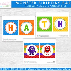 Little Monster Theme Happy Birthday Party Banner | Blue, Orange, Green ...