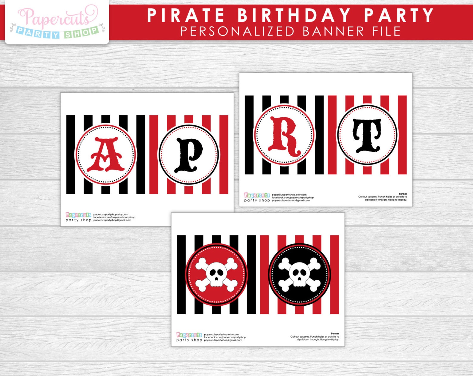 Pirate Theme Happy Birthday Party Banner Red & Black | Etsy