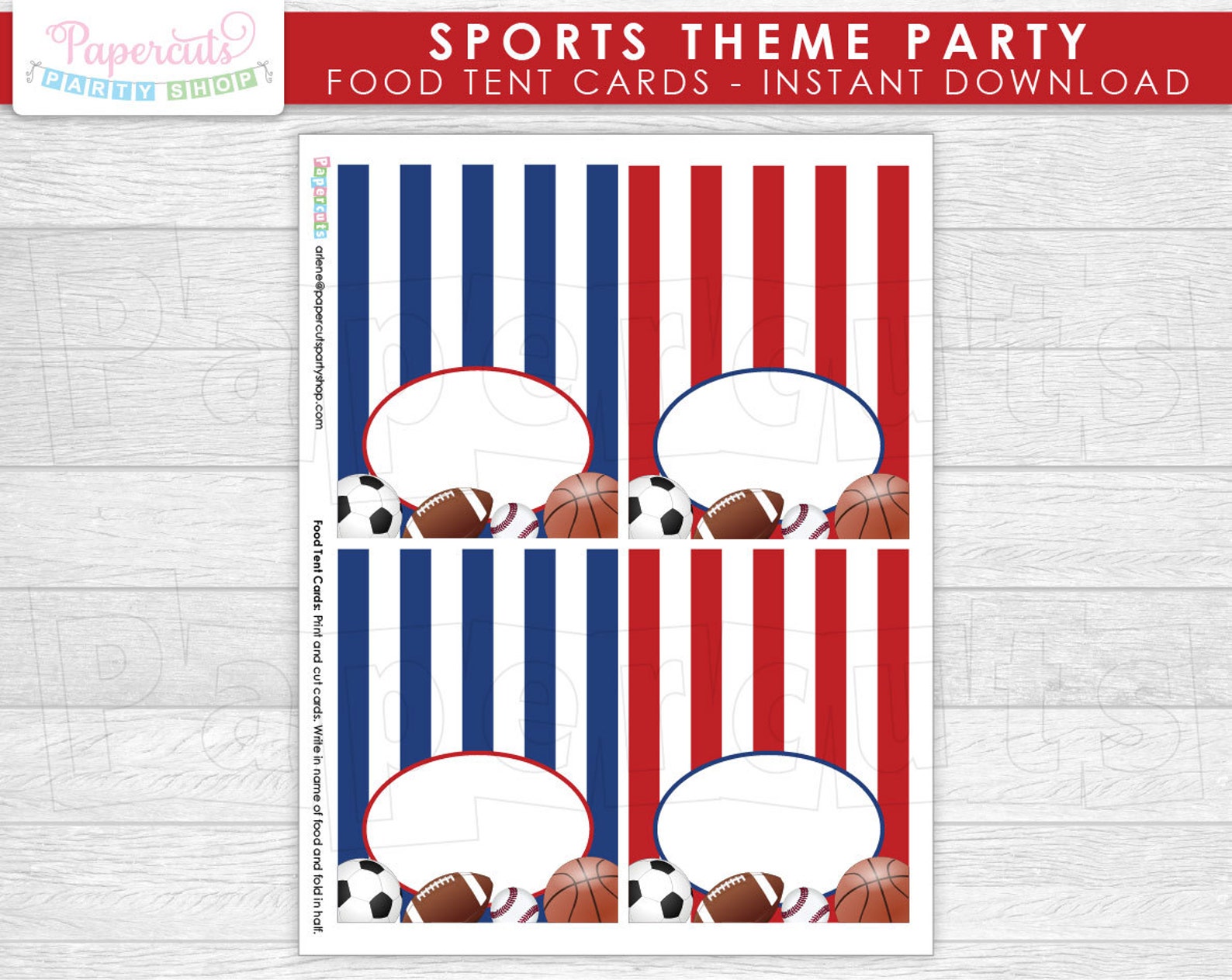 All Star Sports Theme Party Blank Food Tent Cards Red & Blue - Etsy