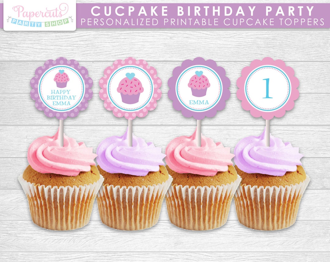 Cupcake Theme Birthday Party Cupcake Toppers | Purple & Pink ...