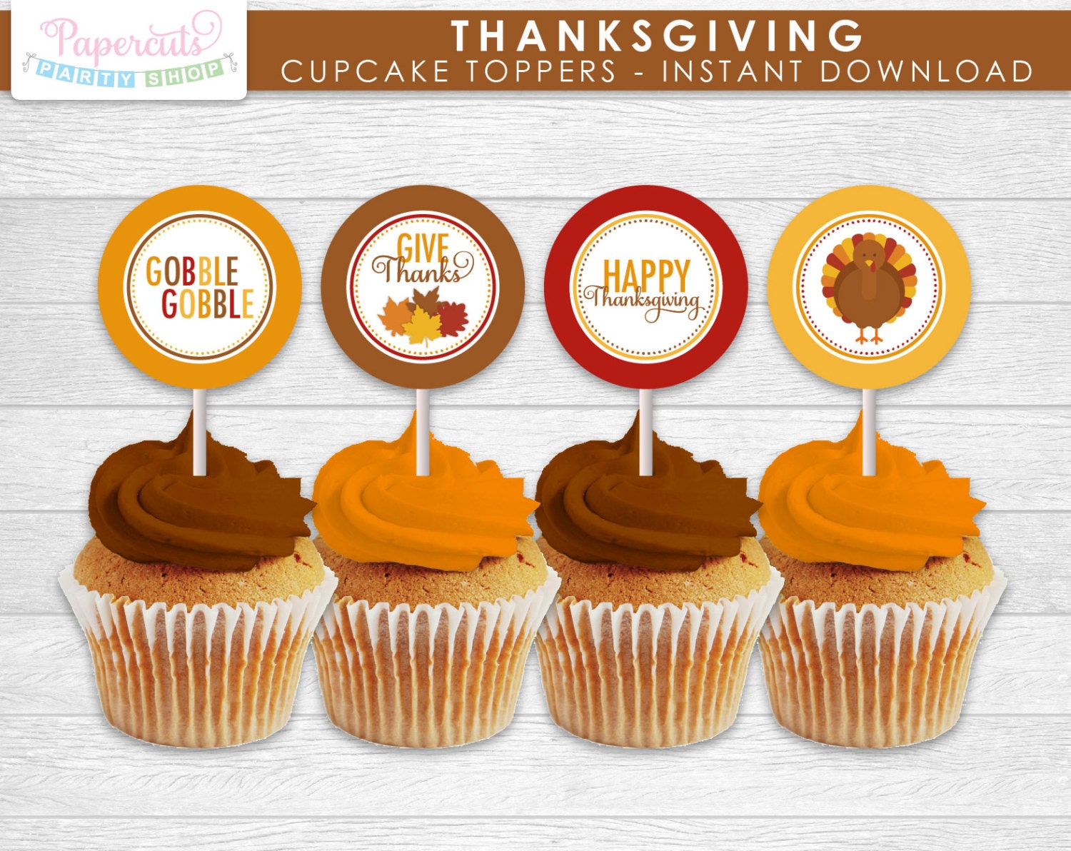 Happy Thanksgiving Theme Party Cupcake Toppers Brown - Etsy
