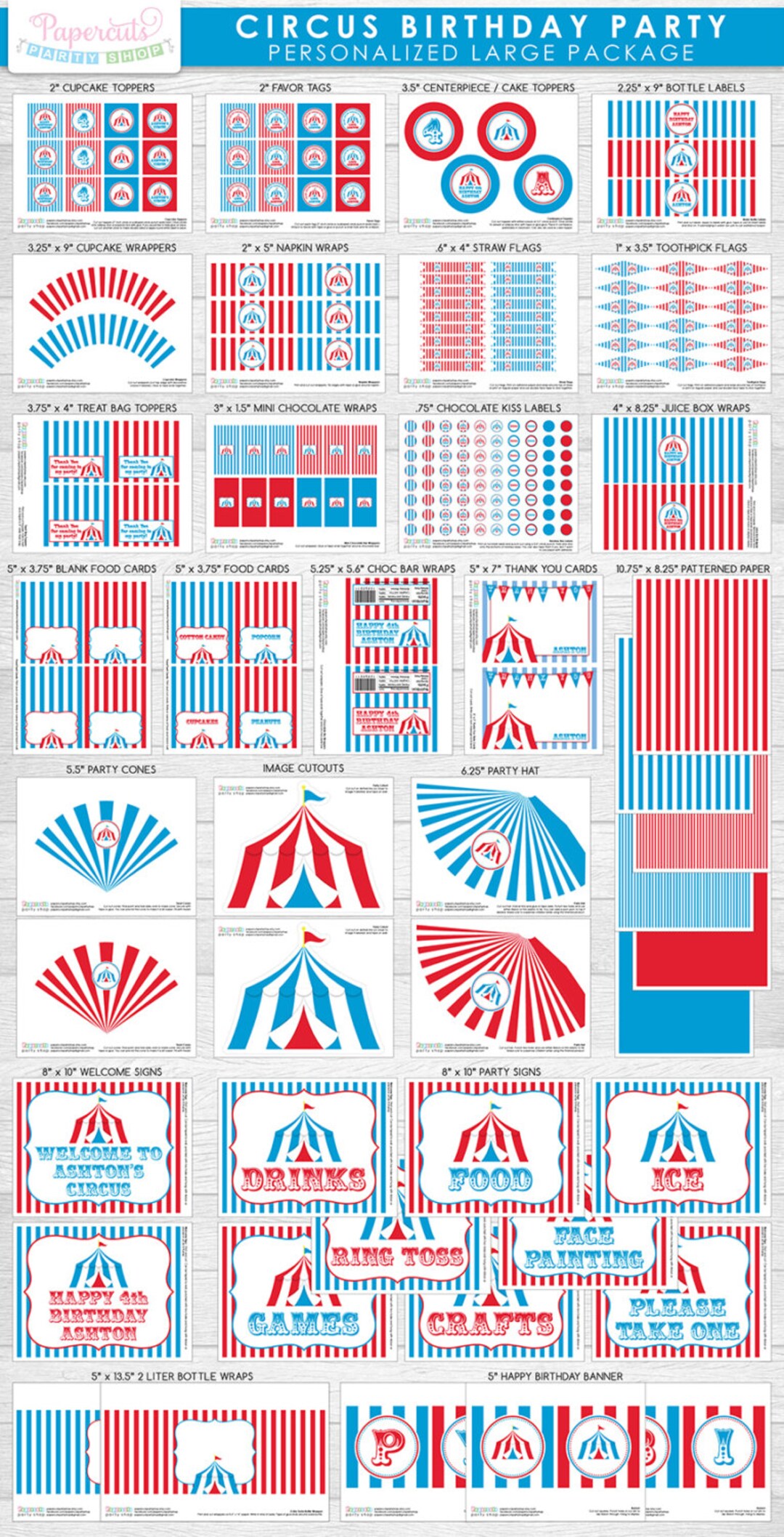 Circus / Carnival Theme LARGE Birthday Party Package | Blue & Red ...