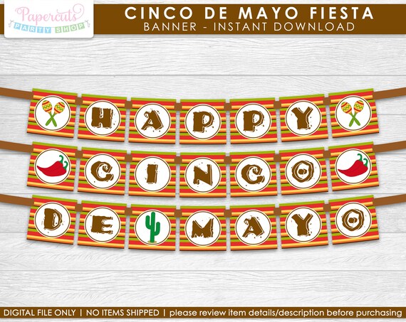 Mexican Cinco De Mayo Fiesta Theme Banner Printable DIY | Etsy