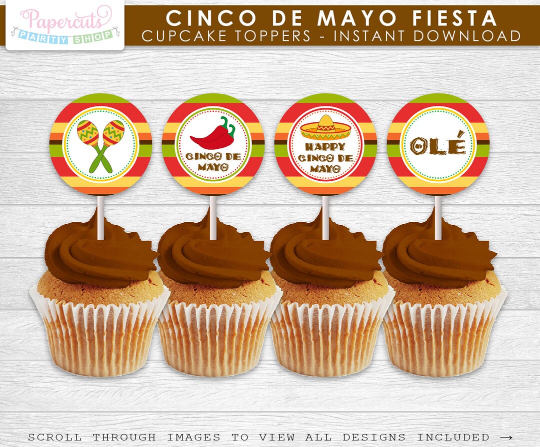 Mexican Cinco De Mayo Fiesta Theme Cupcake Toppers | Printable DIY ...