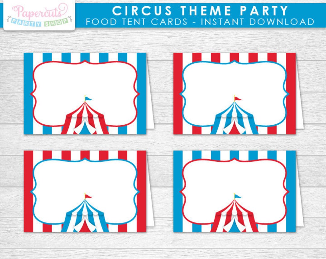 Circus / Carnival Theme Party Blank Food Tent Cards | Blue & Red ...
