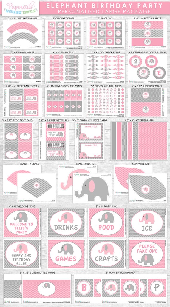 Elephant Theme LARGE Birthday Party Package | Pink & Grey ...